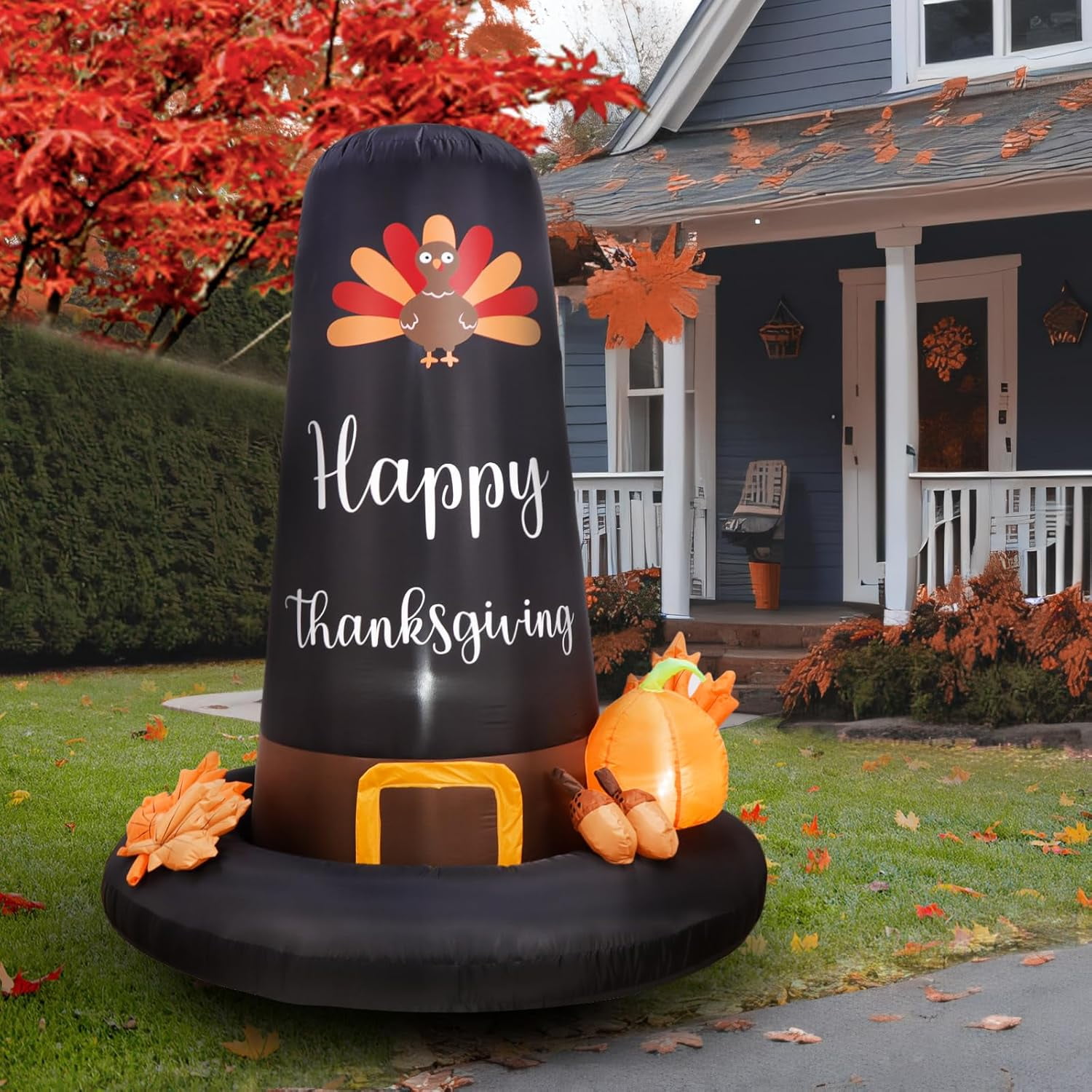 Thanksgiving Inflatables Outdoor Decorations, 6FT Pilgrim Hat Turkey ...