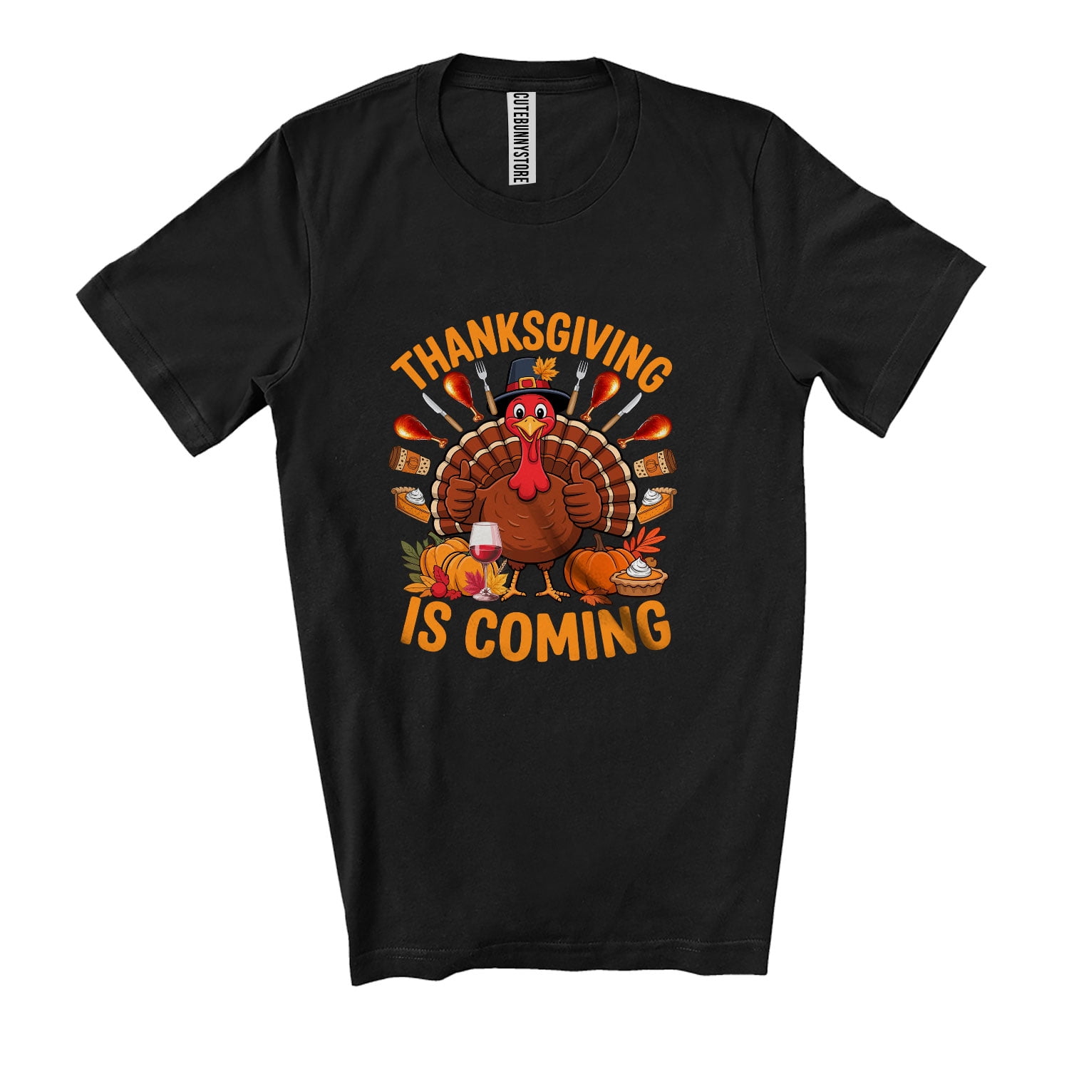 Thanksgiving Is Coming; Amusing Autumn Fall Turkey Pumpkin Pie Pilgrim ...