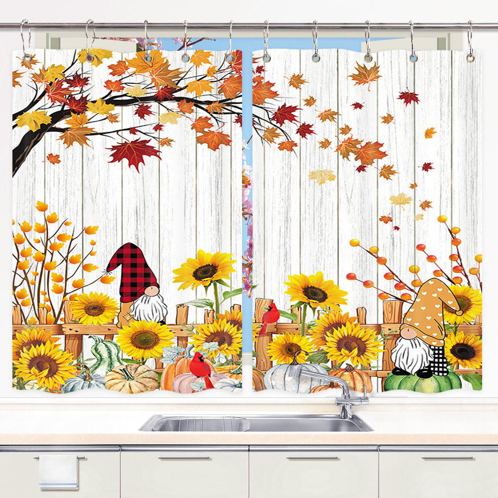 Thanksgiving Kitchen Curtains, Farmhouse Pumpkin Fall Autumn Harvest ...