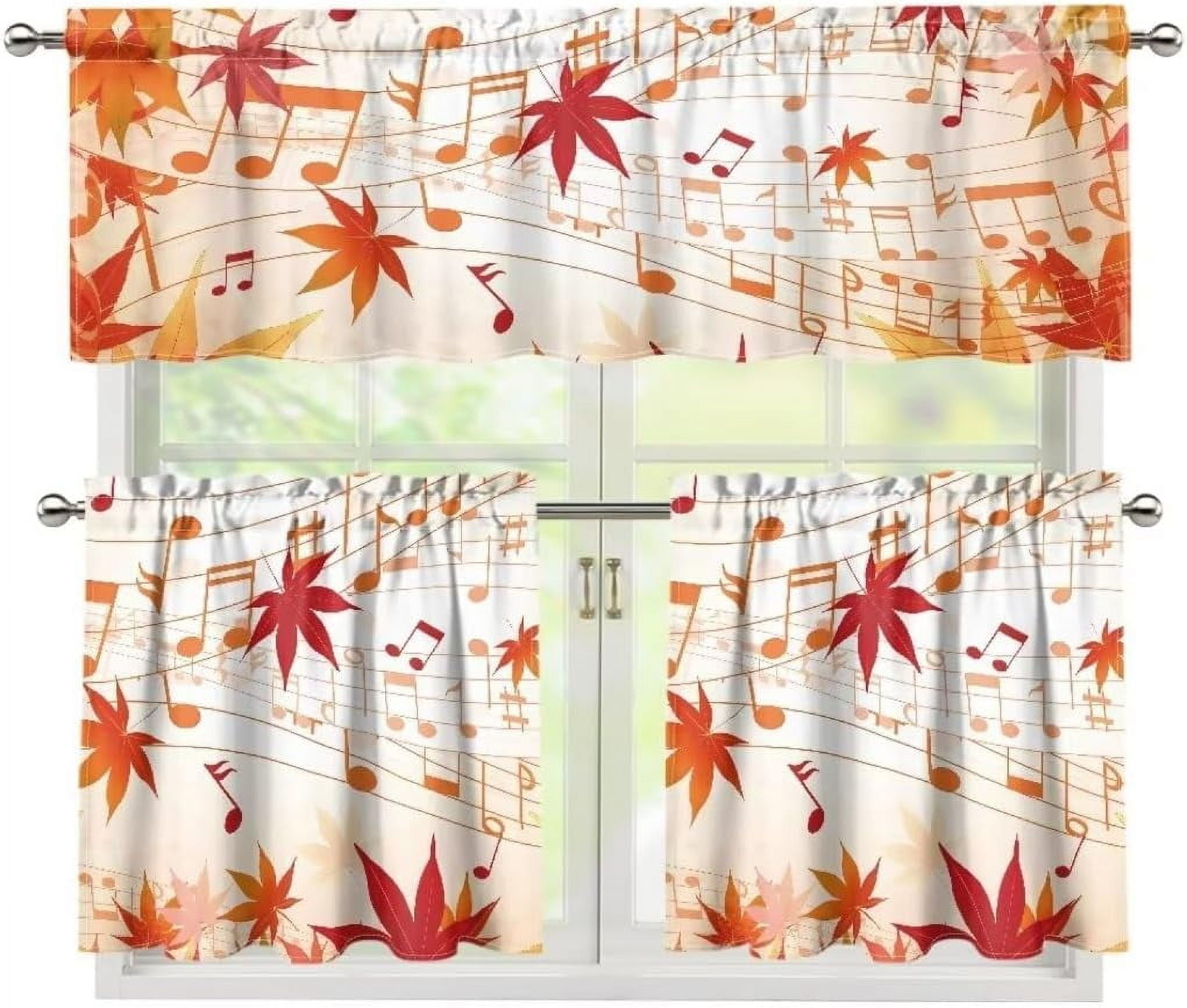 Thanksgiving Kitchen Curtains Valance Set of 3 Fall Maple Leaf 24" Tier ...