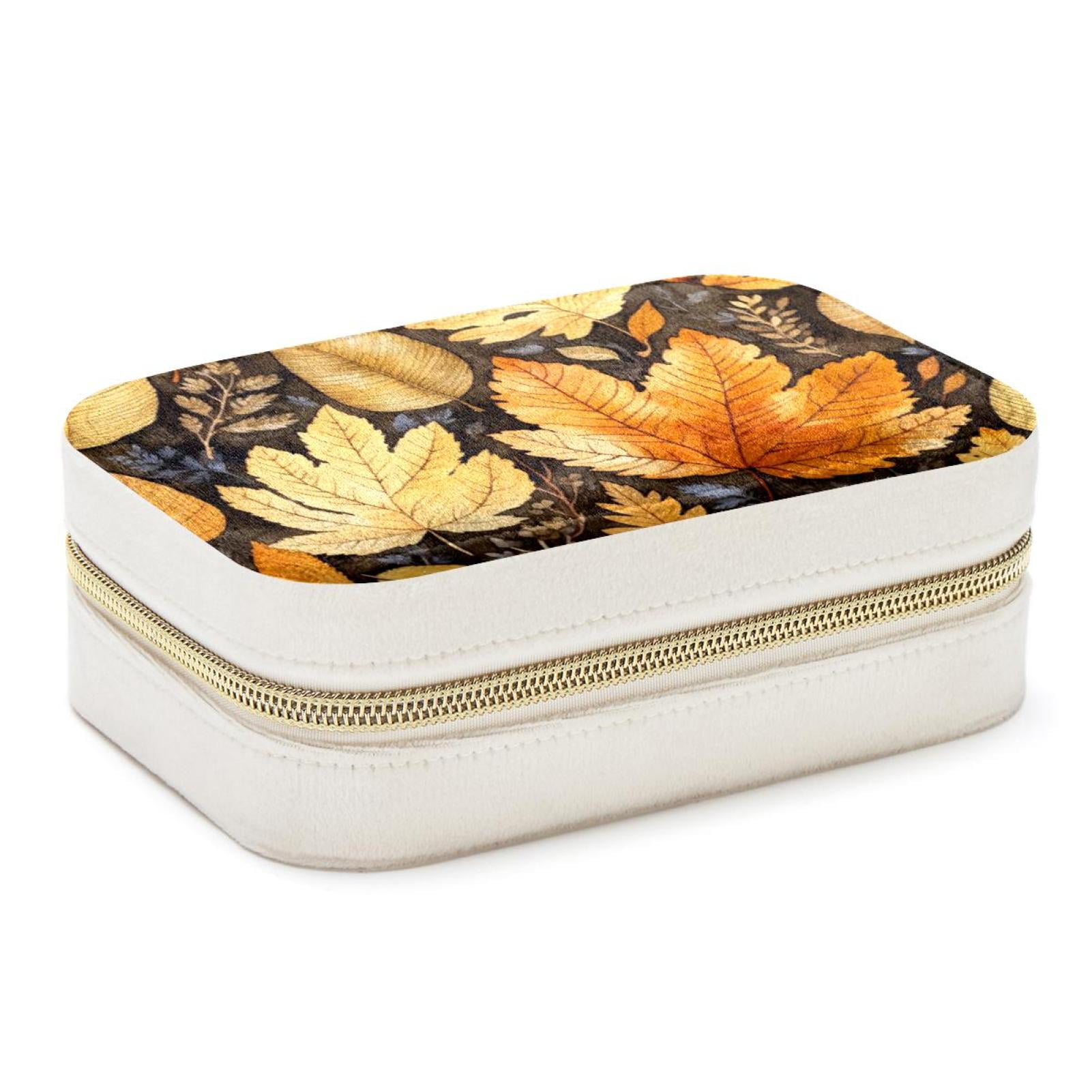 Thanksgiving Leaves Velvet Portable Jewelry Box with Removable ...