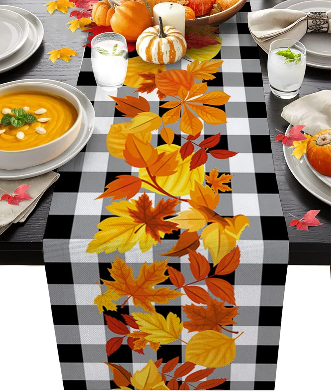 Thanksgiving Linen Table Runners Fall Table Runner Maple Leaf Reusable ...