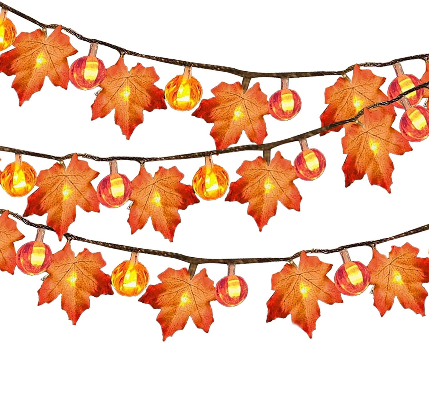 Thanksgiving Maple Leaf Garland With Lights 20ft 40led Battery Operated