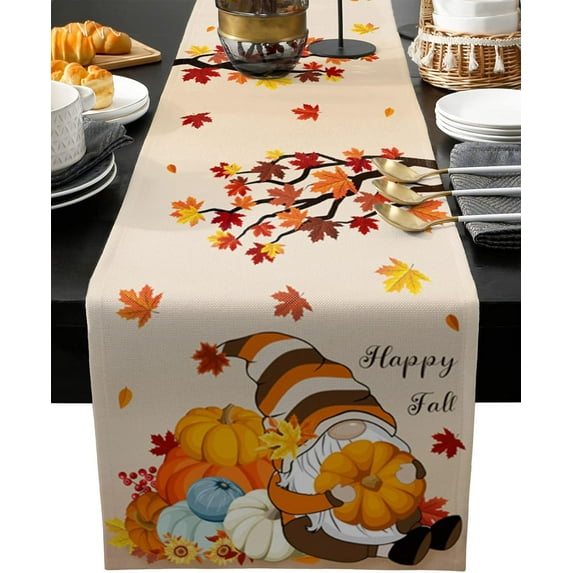 Thanksgiving Maple Leaves Pumpkin Gnome Linen Table Runners Dresser ...