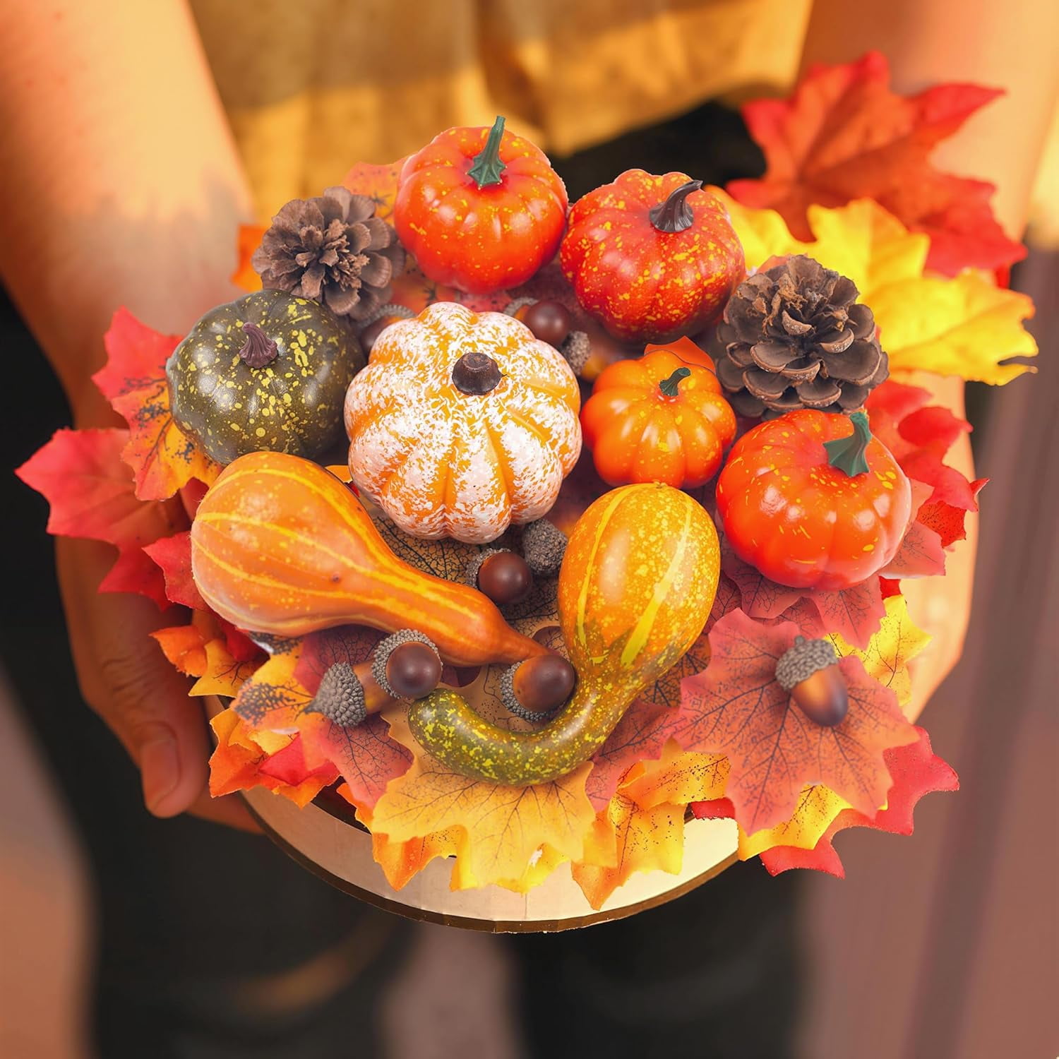 Thanksgiving Mini Pumpkins, 8 Assorted Fake Pumpkins and Grounds 30 ...