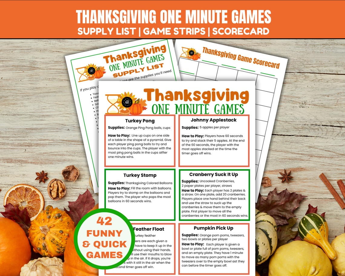 Thanksgiving Minute to Win It Games, Fun Fall Dinner Challenges ...