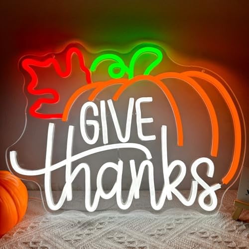 Thanksgiving Neon Sign Give Thanks Neon Signs Give Thanks Pumpkin ...