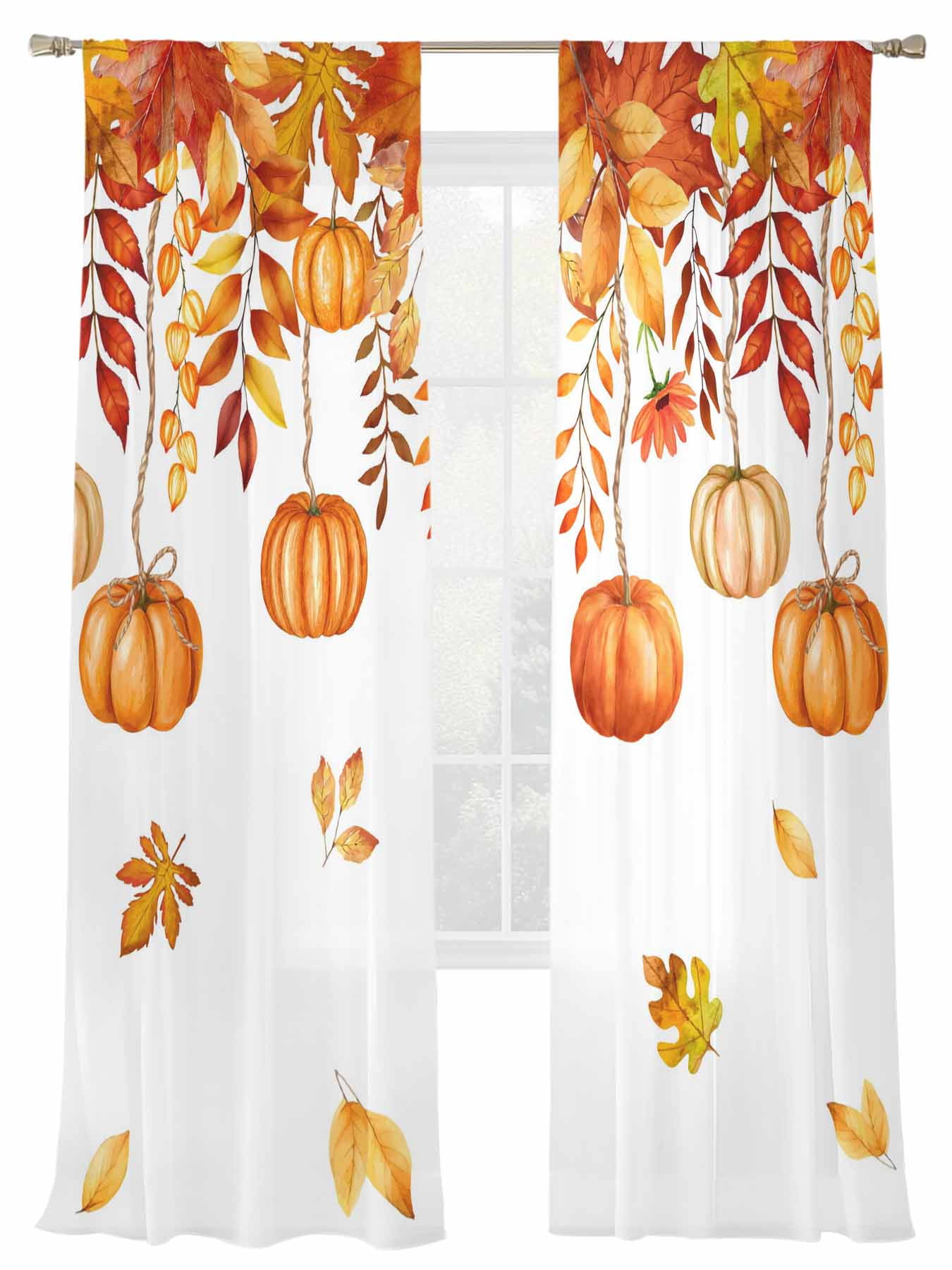 Thanksgiving Orange Pumpkin Sheer Curtains 108 inches Long, Fall Orange ...