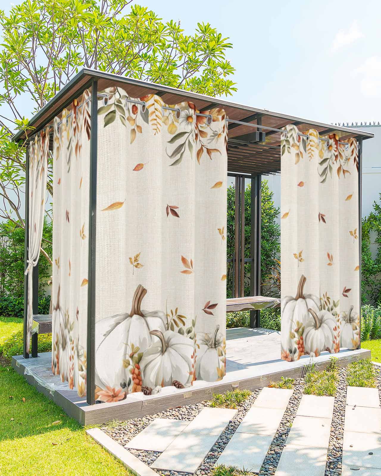 Thanksgiving Outdoor Curtains for Patio Waterproof,Autumn Pumpkin Fall ...