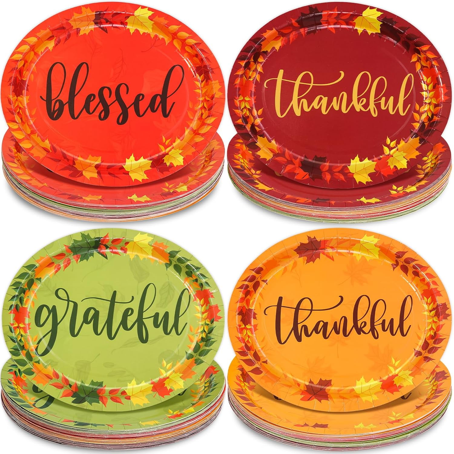Thanksgiving Paper Plates 24 Count Thankful Grateful Blessed Disposable ...