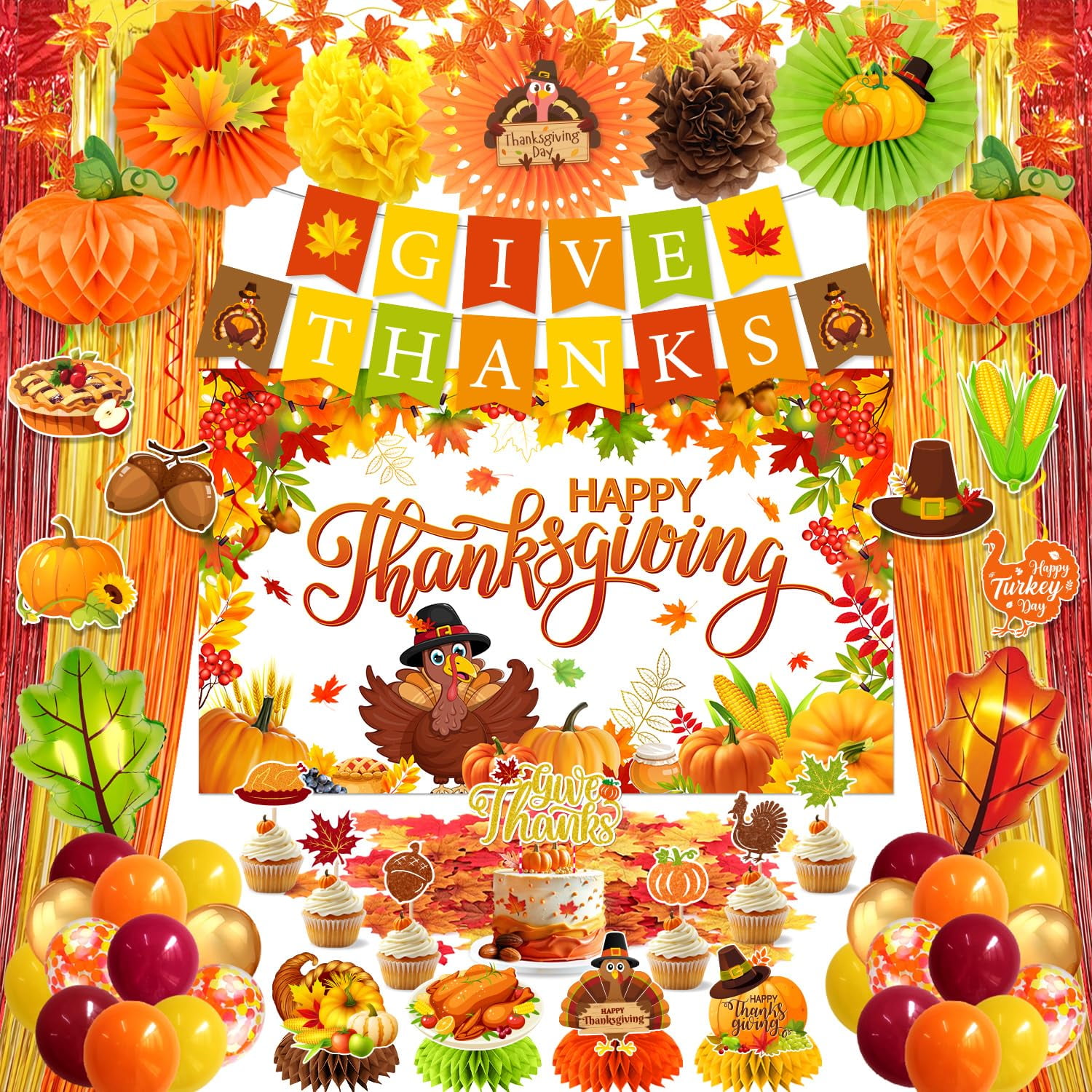 Thanksgiving Party Decorations,Fall Give Thanks Party Decoration Set ...