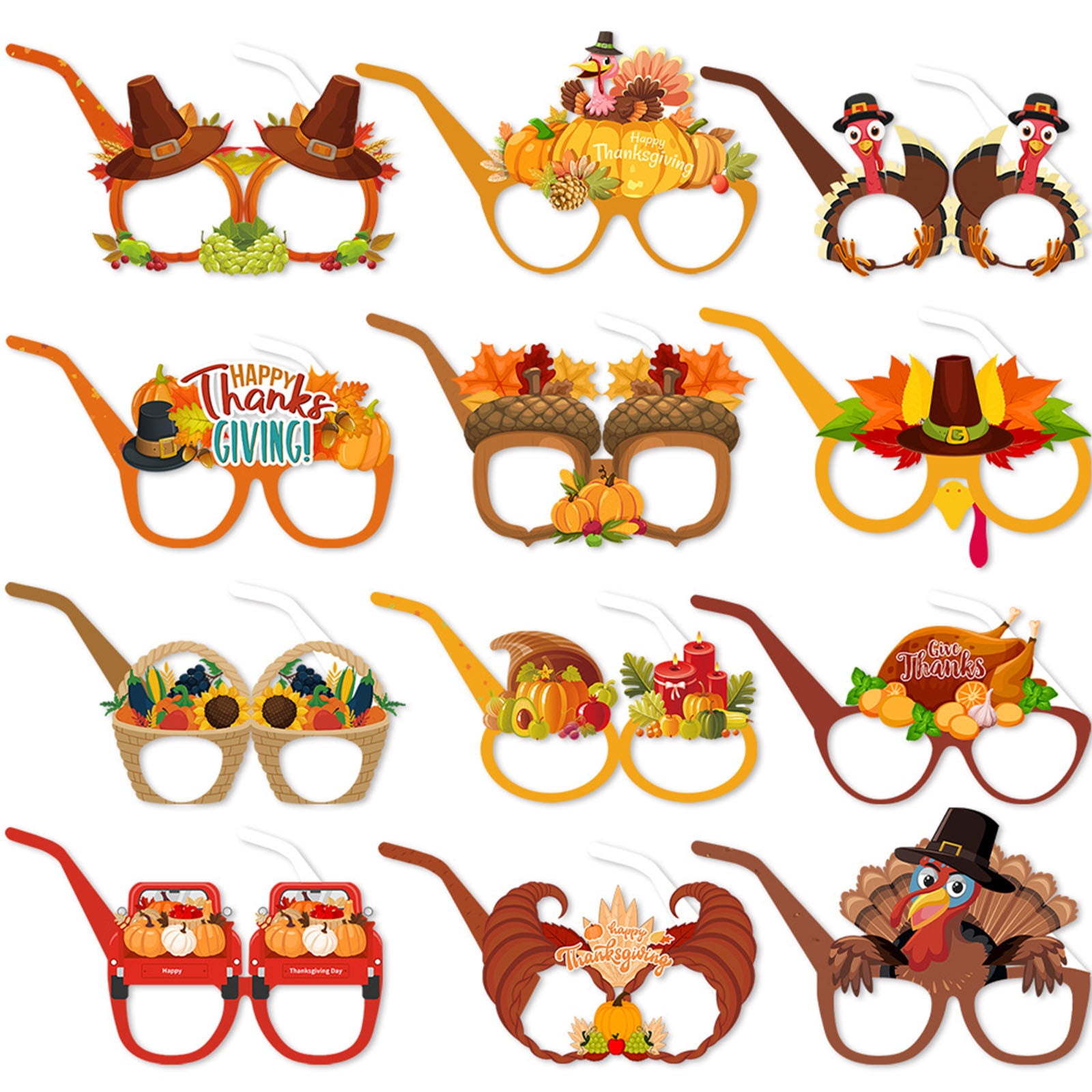 Thanksgiving Party Photo Props Pumpkin Turkey Paper Glasses Decorations ...