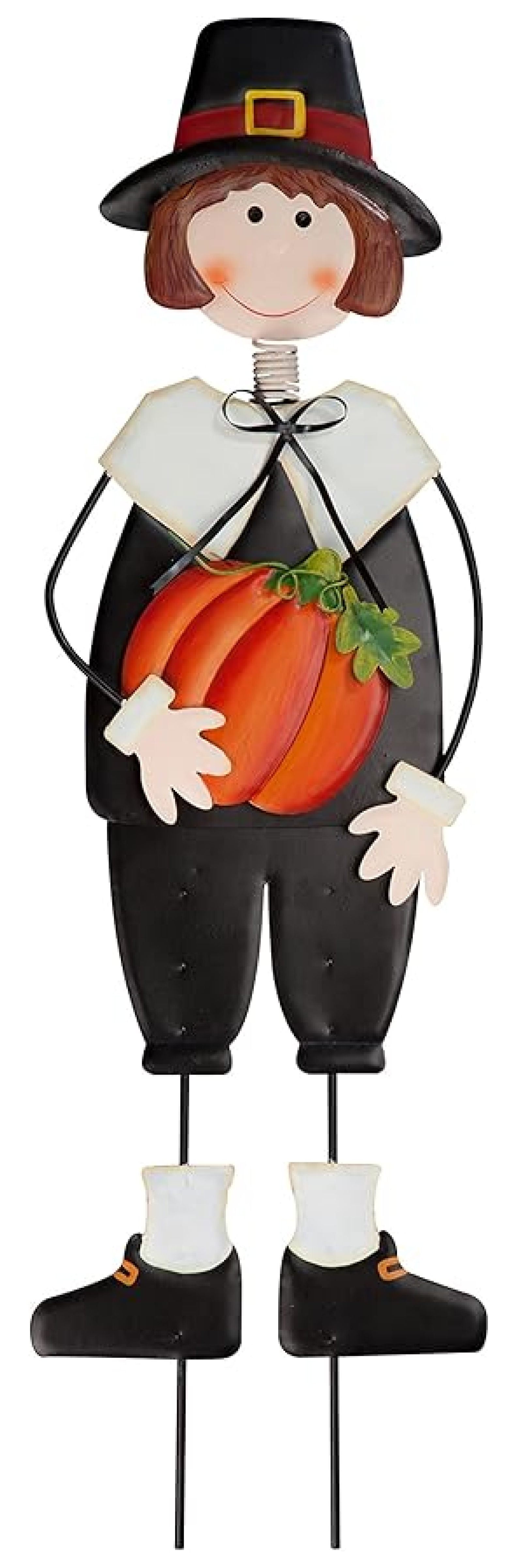 Thanksgiving Pilgrim Boy Lawn Stake - 28 Inch Metal Yard Art - Autumn ...