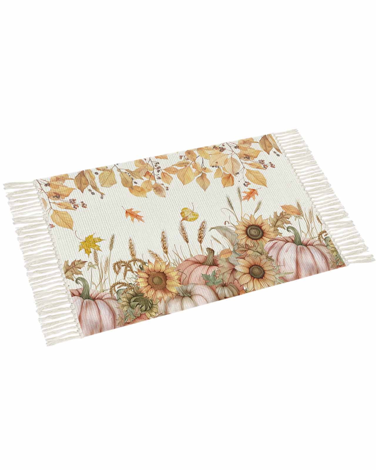 Thanksgiving Pink Pumpkins Bathroom Rug 2'x3', Woven Cotton Area Rug ...