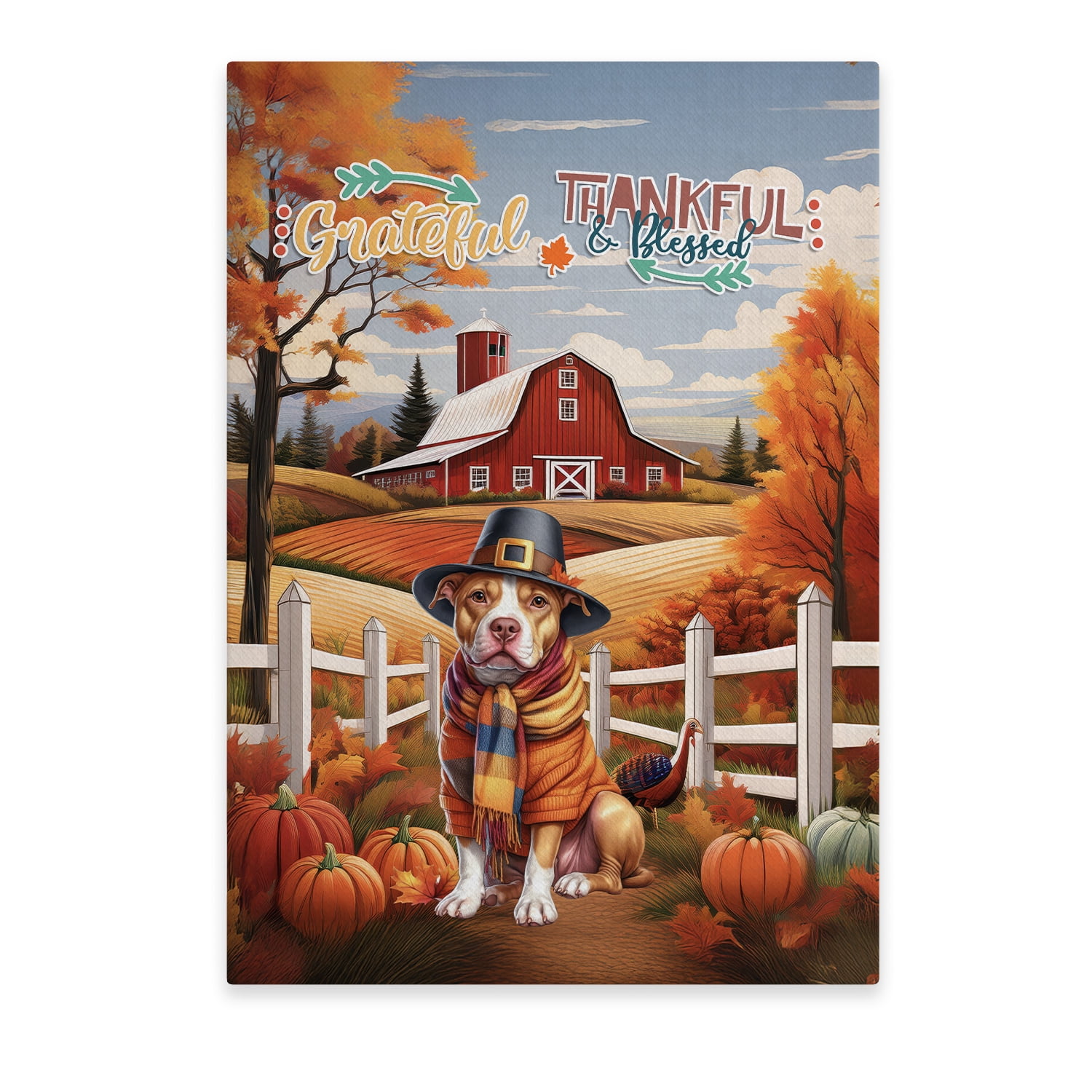 Thanksgiving Pitbull Pilgrim Grateful, Thankful, Blessed Fall Welcome ...