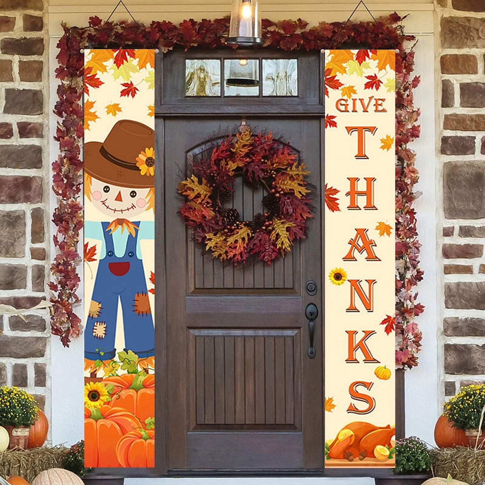 Thanksgiving Porch Sign Banner Fall Harvest Banner Autumn Scarecrow ...