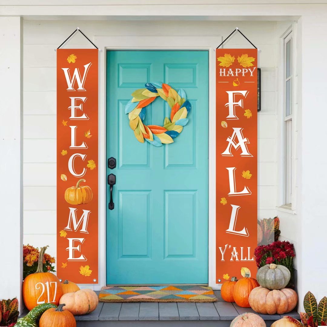 Thanksgiving Porch Sign Decoration Fall Banner Welcome Happy Autumn Ya ...