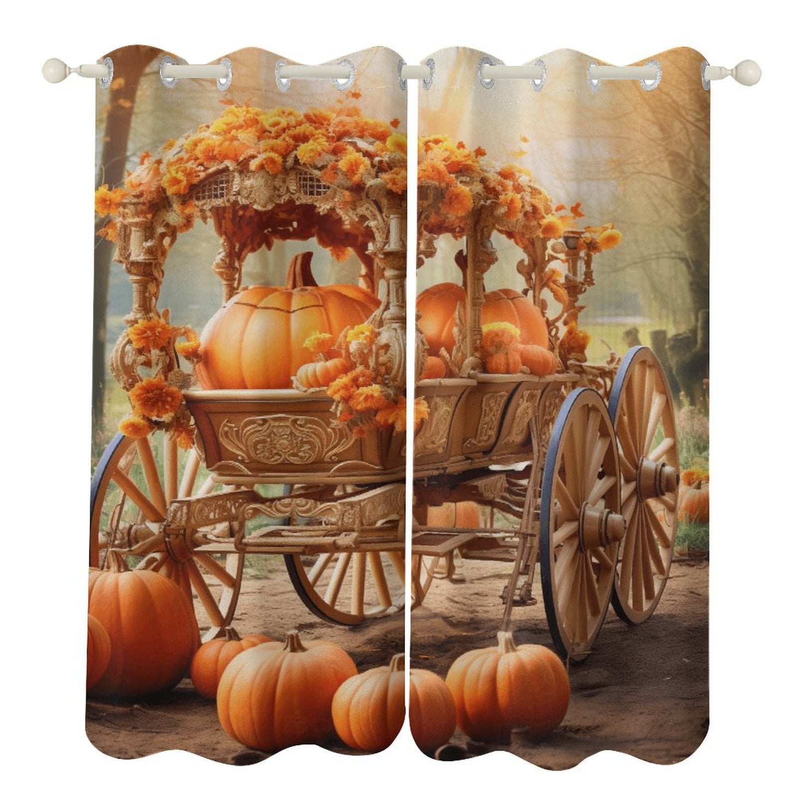 Thanksgiving Pumpkin 2 Panel Curtain Set, Watercolor Painting Window ...