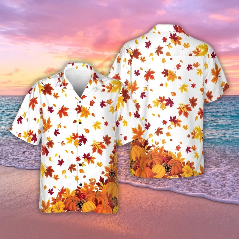 Thanksgiving Pumpkin And Autumn Leaf Hawaiian Shirt, Fall Season Aloha ...