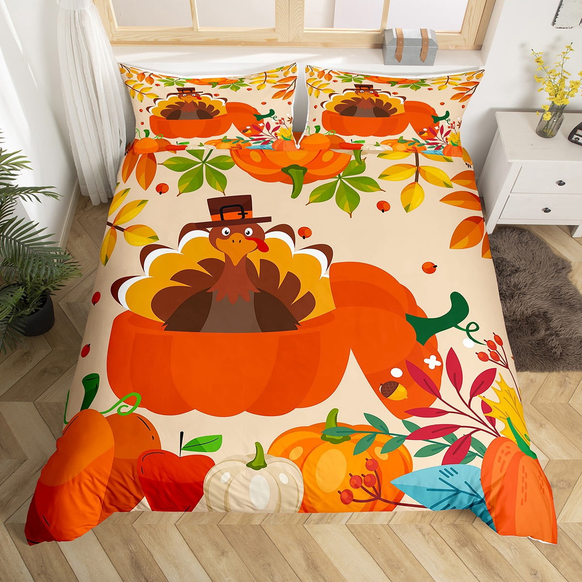 Thanksgiving Pumpkin Bedding Set Full Size for Boys Girls Women Cute ...