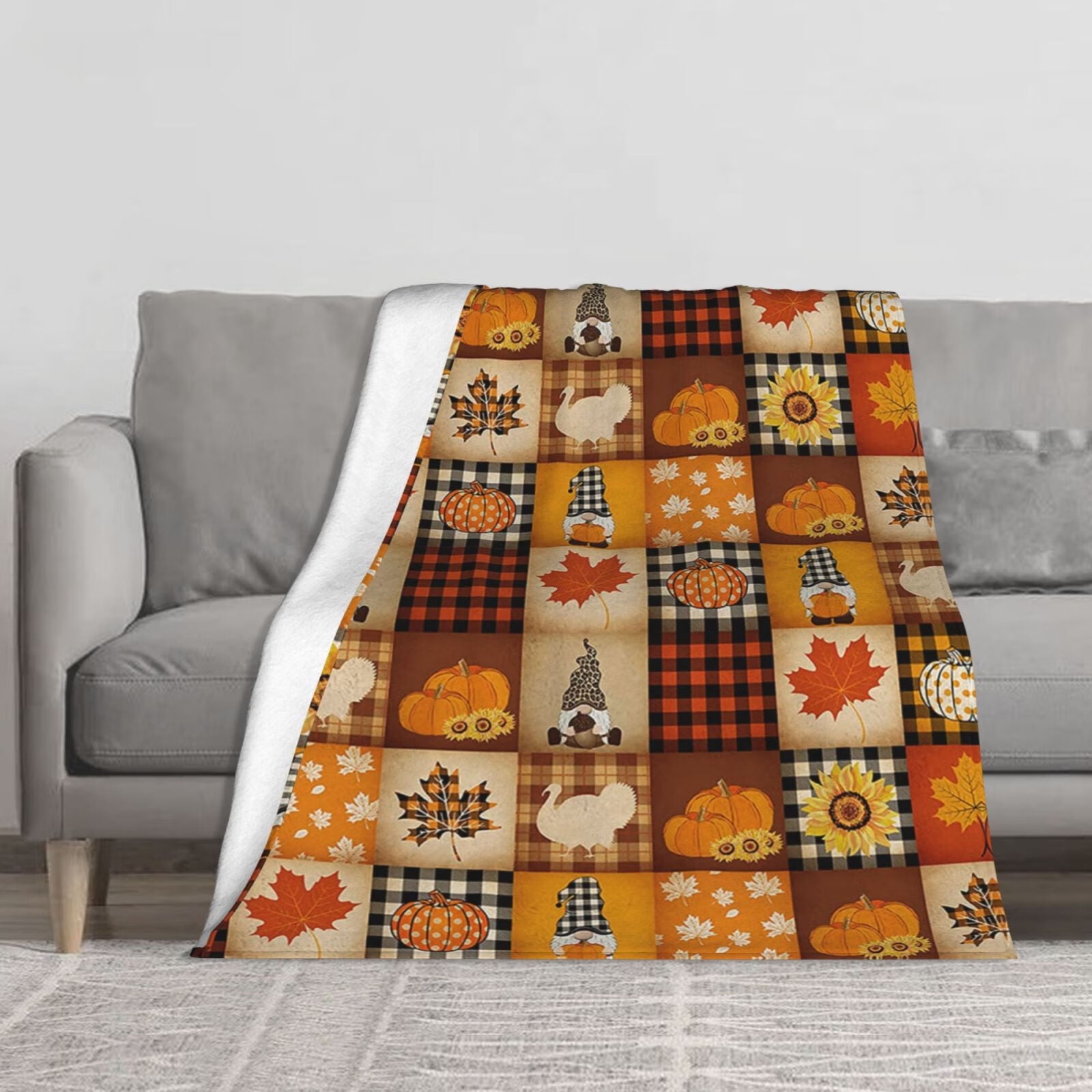 Thanksgiving Pumpkin Blanket Soft Flannel Throw Blankets Pumpkin Turkey ...