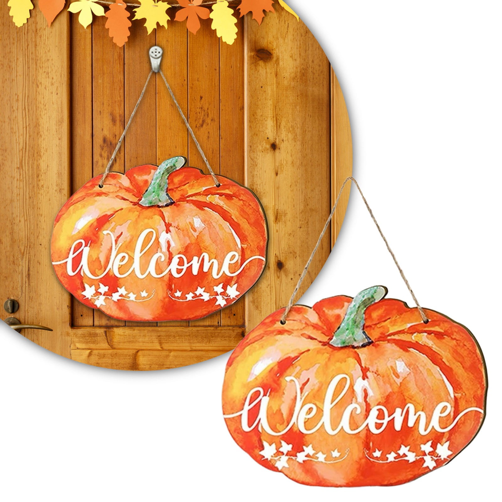 Thanksgiving Pumpkin Door Sign, Wooden Hanging Welcome Plaque, Fall ...