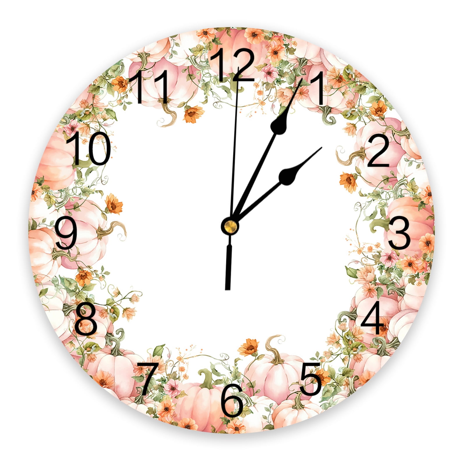 Thanksgiving Pumpkin Hand Drawn Wall Clock Large Modern Kitchen Dinning ...