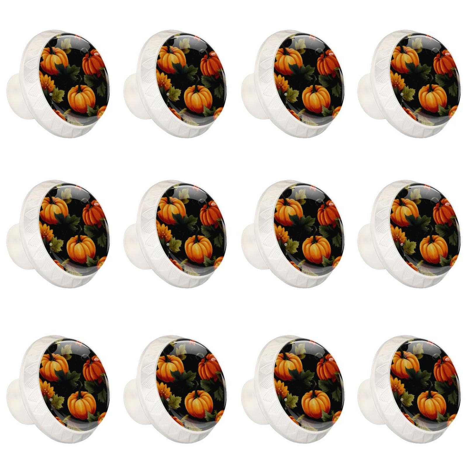 Thanksgiving Pumpkin Leaves 12 Pcs White Round Drawer Pulls with Screws ...