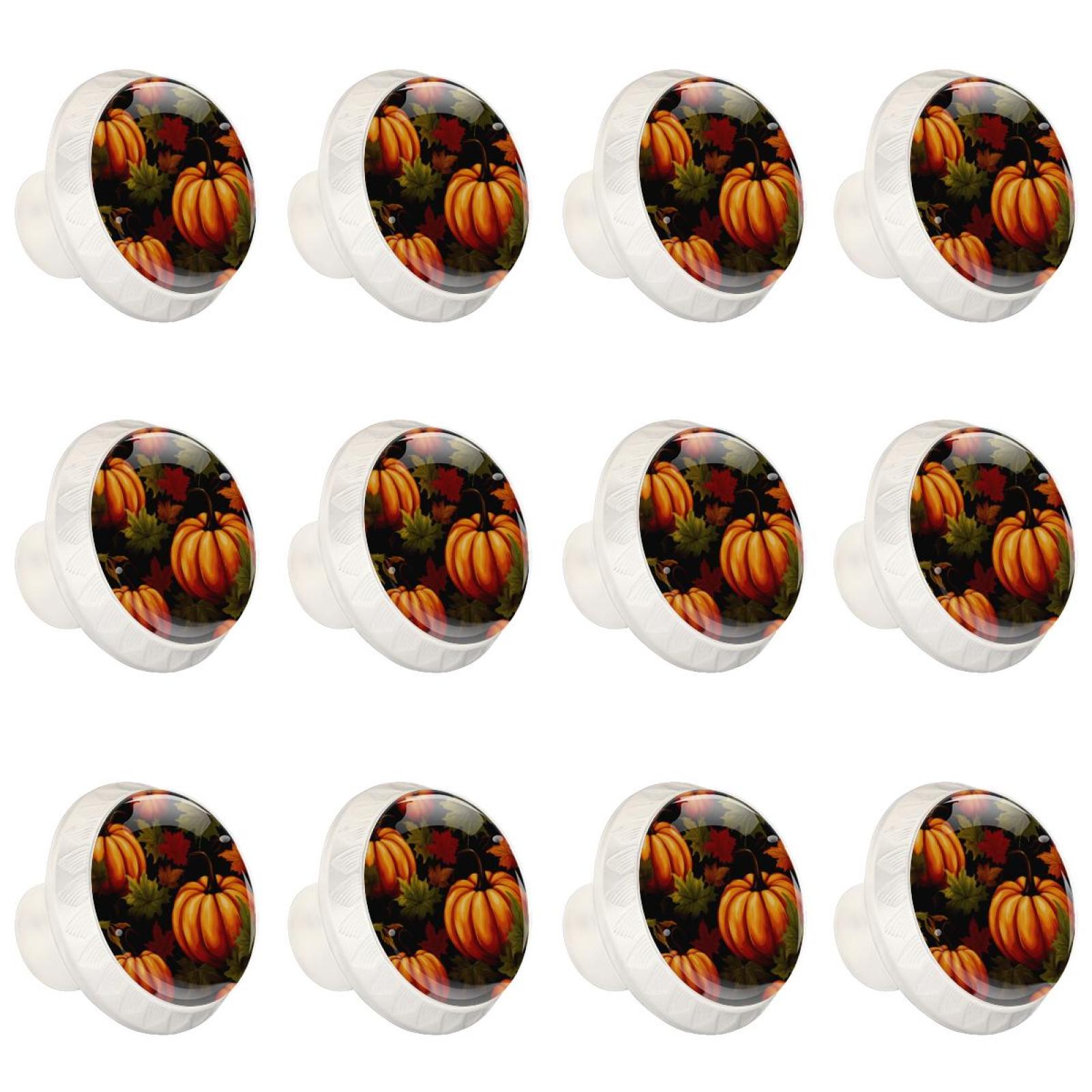 Thanksgiving Pumpkin Leaves 12 Pcs White Round Drawer Pulls with Screws ...