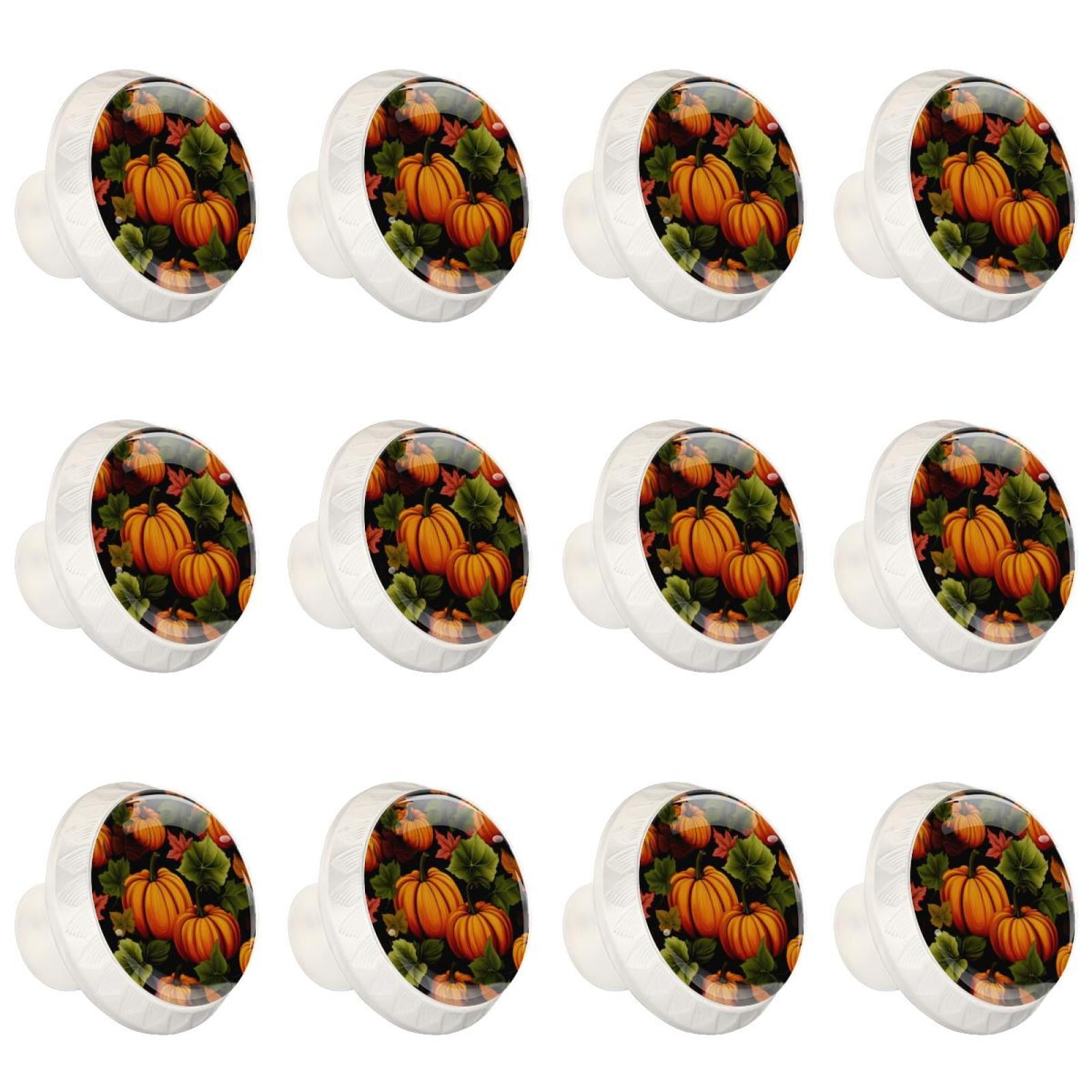 Thanksgiving Pumpkin Leaves 12 Pcs White Round Drawer Pulls with Screws ...