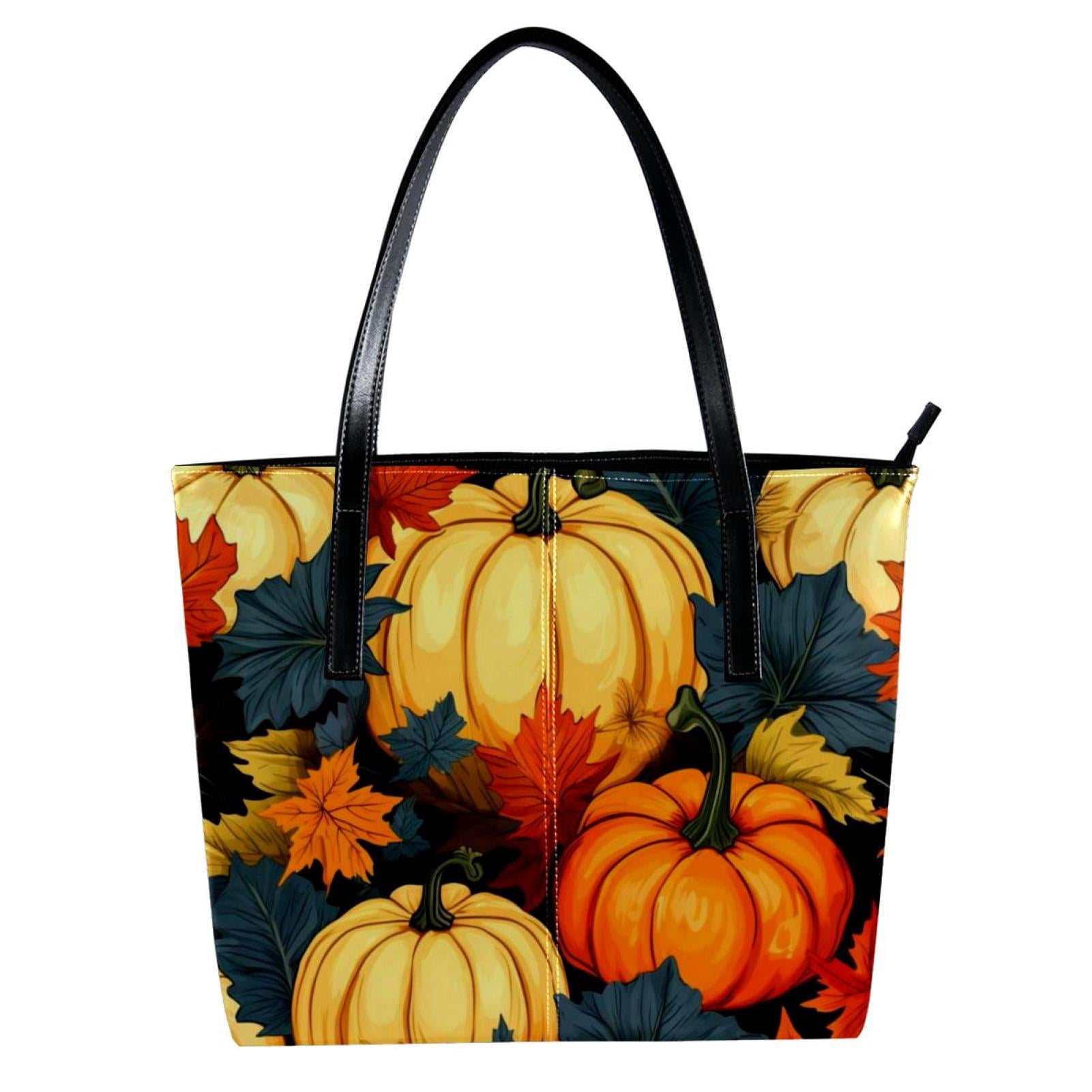 Thanksgiving Pumpkin Leaves Leather Stitching Handbag High Quality ...