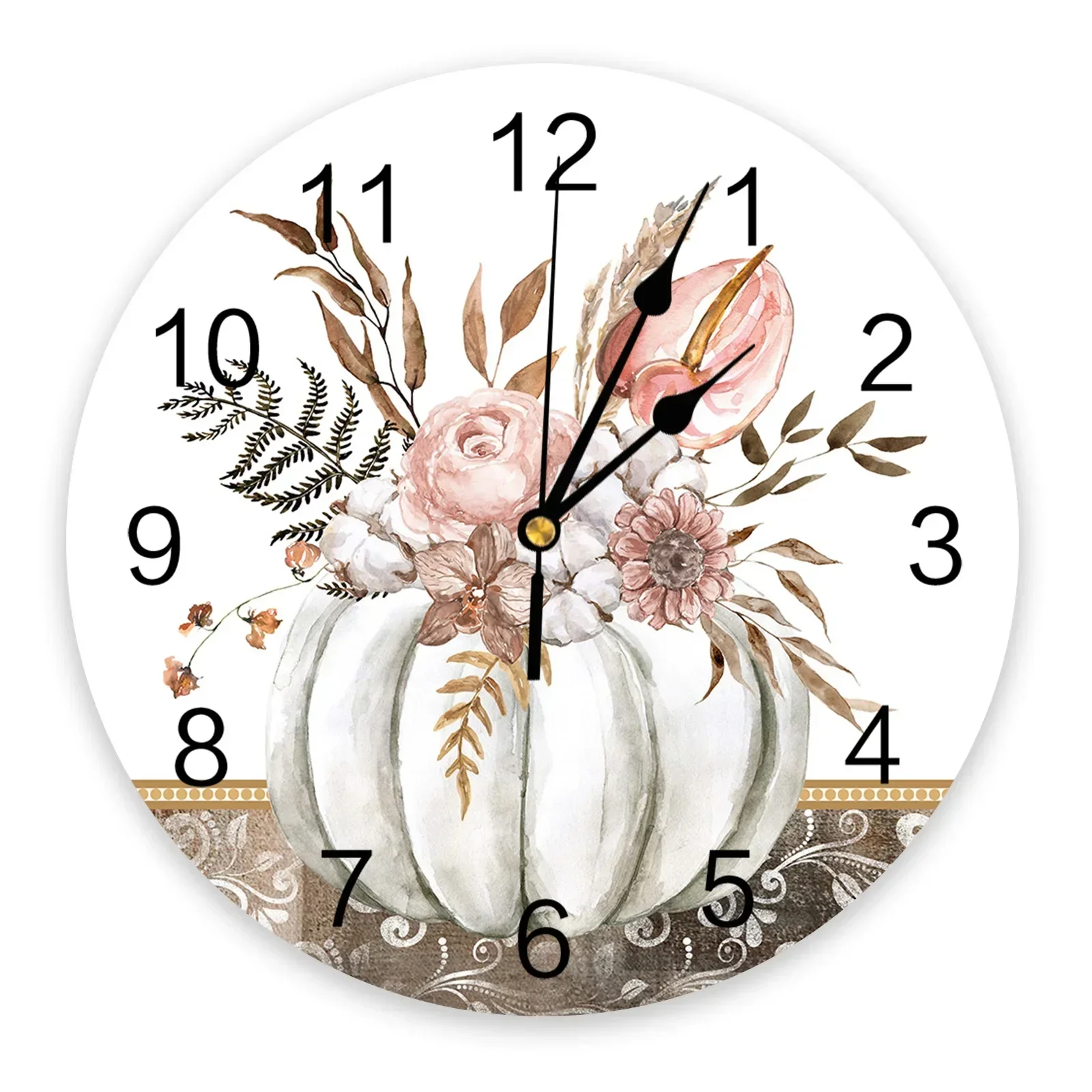 Thanksgiving Pumpkin Leaves Wall Clock Large Modern Kitchen Dinning ...