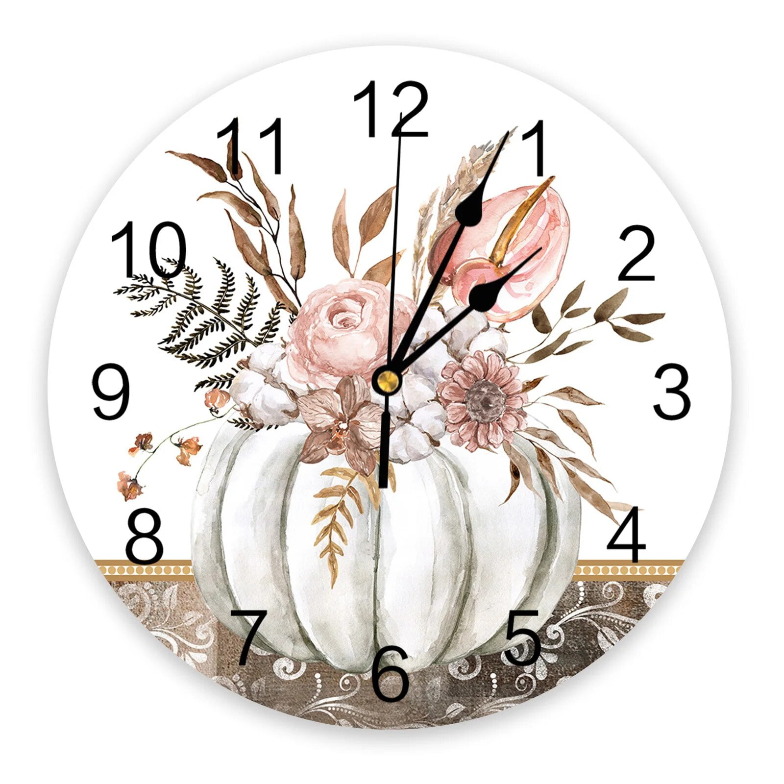 Thanksgiving Pumpkin Leaves Wall Clock Large Modern Kitchen Dinning ...