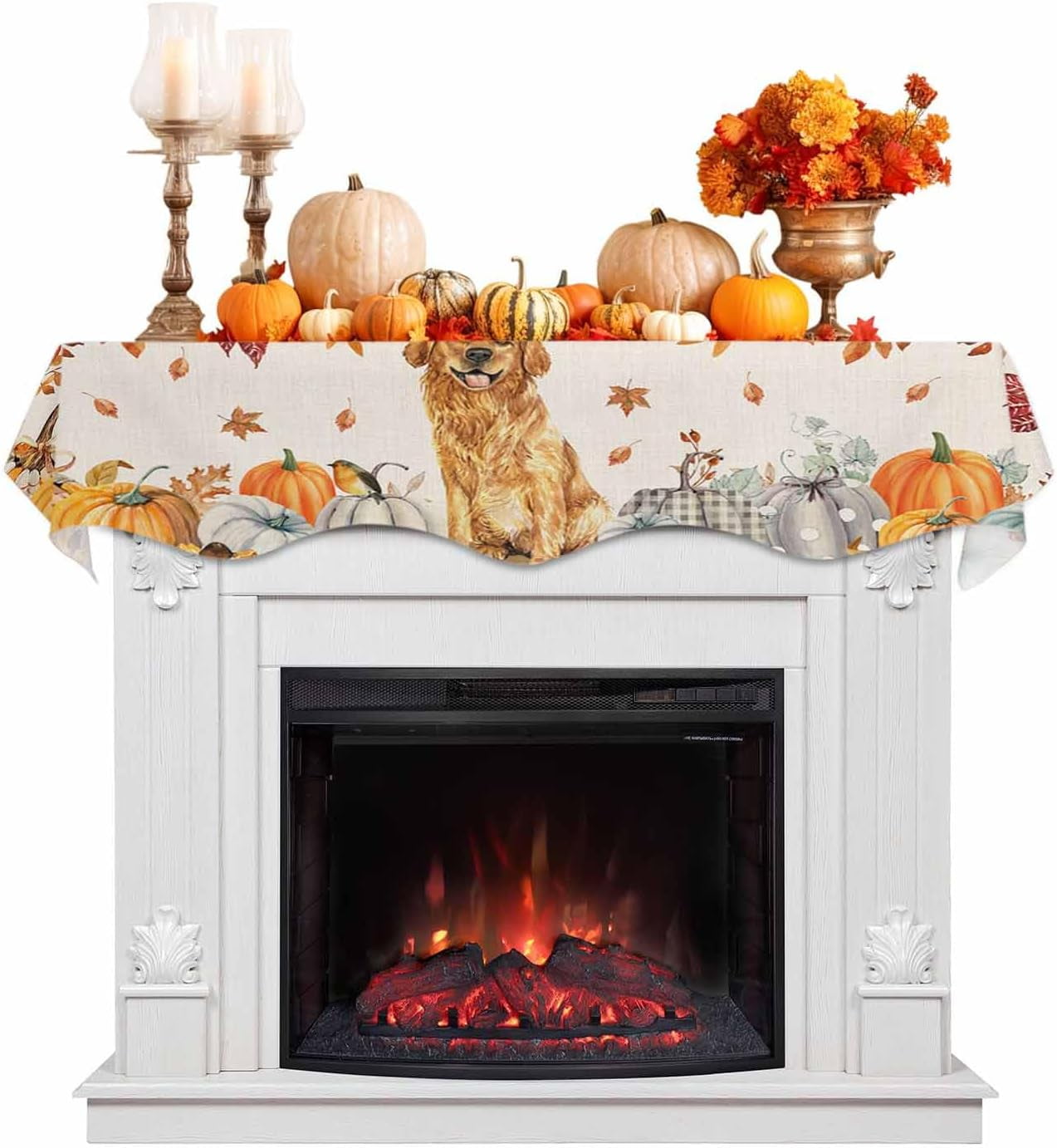 Thanksgiving Pumpkin Mantle Scarf Lovely Dog Maple Leaf Autumn Fall ...