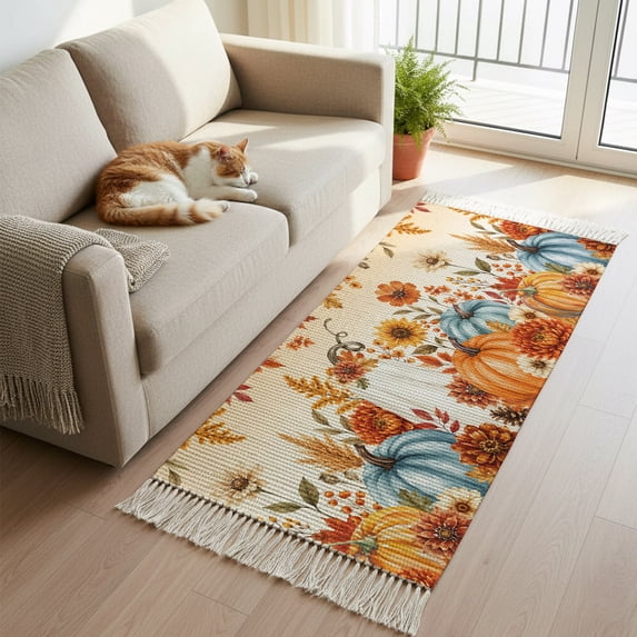 Thanksgiving Pumpkin Maple Leaf Fall Flower Boho Hallway Runner Rug ...