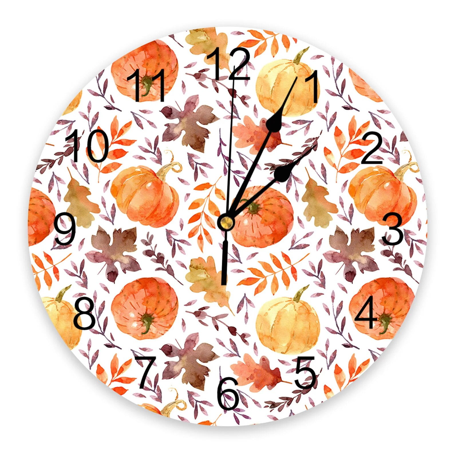 Thanksgiving Pumpkin Maple Leaf Wall Clock Large Modern Kitchen Dinning ...