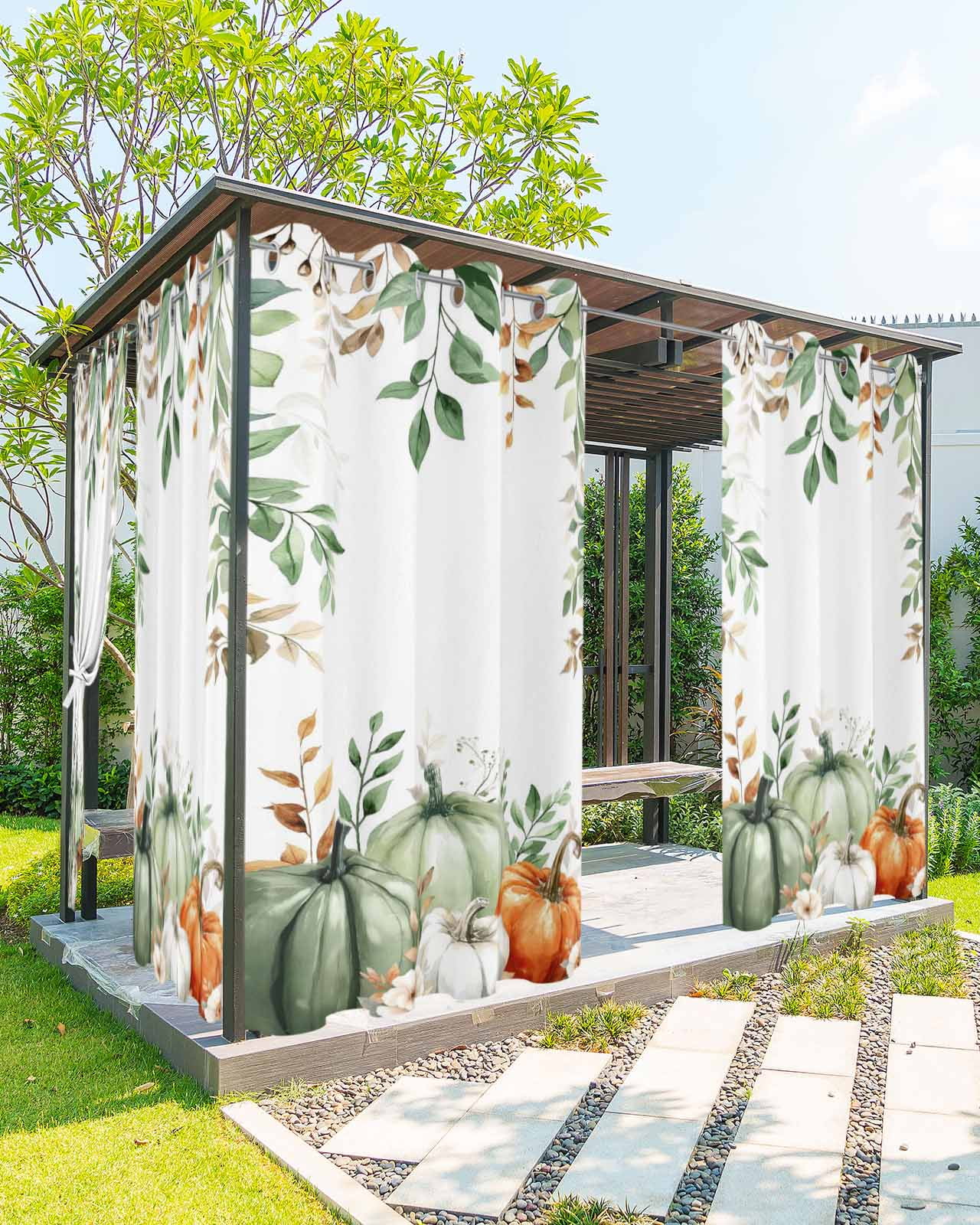 Thanksgiving Pumpkin Outdoor Curtains for Patio Waterproof,Fall Sage ...