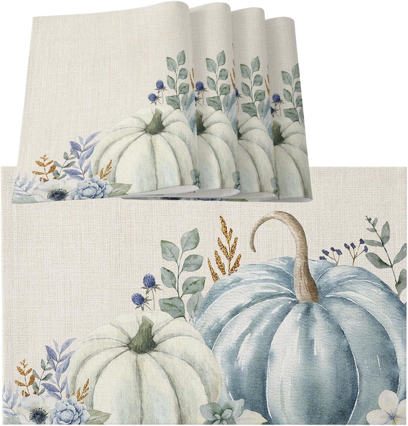 Thanksgiving Pumpkin Placemats Set of 4 Washable Woven Burlap Cloth ...