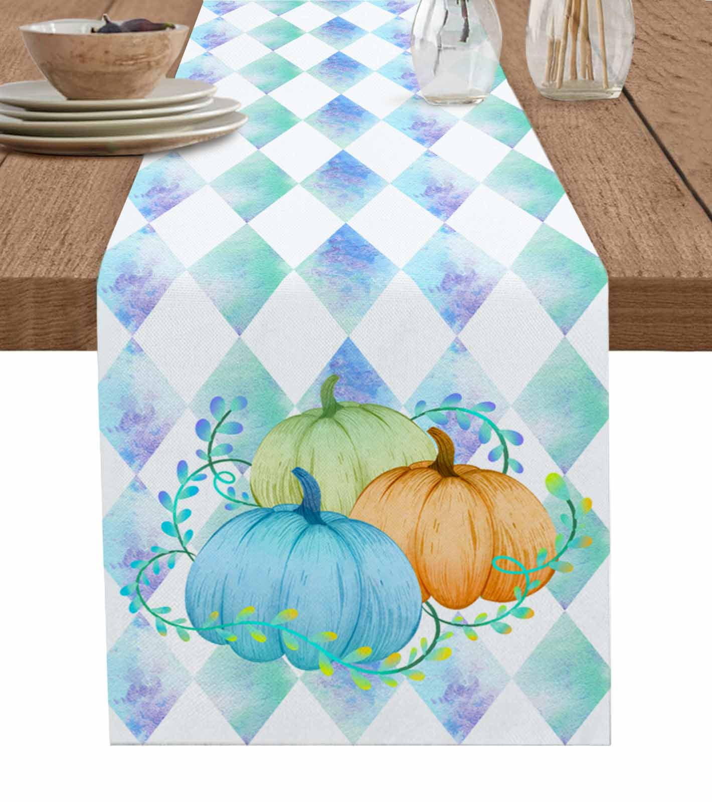 Thanksgiving Pumpkin Plant Vine Man Grid Table Runner ration Home r ...
