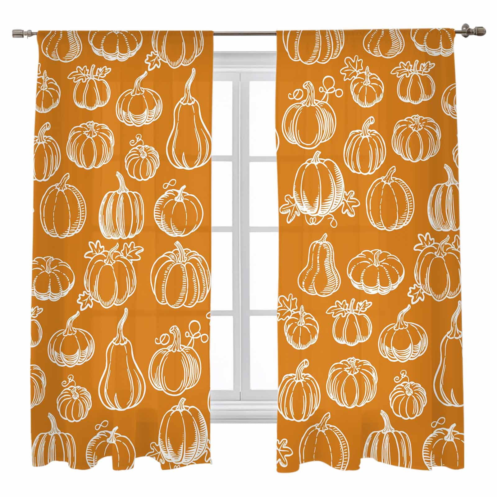 Thanksgiving Pumpkin Sheer Curtains 63 inches Long, Fall Hand Drawn ...