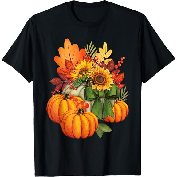 Blue Bow Pumpkin T-shirt Fall T-shirt For Women Autumn T-shirt ...