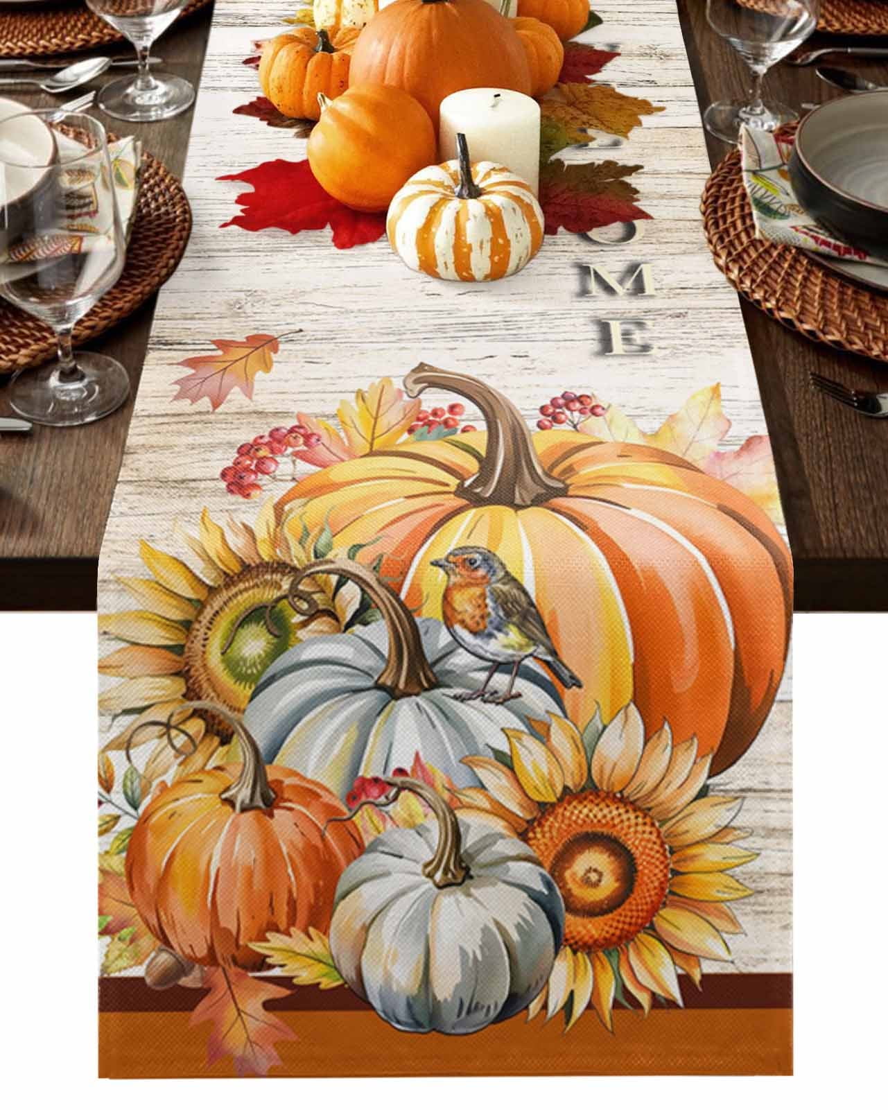Thanksgiving Pumpkin Sunflower Table Runner Dresser Scarf,Kitchen ...