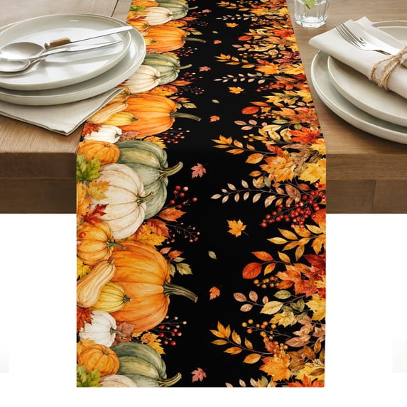 Thanksgiving Pumpkin Table Runner, Fall Harvest Farm Red Orange Maple ...