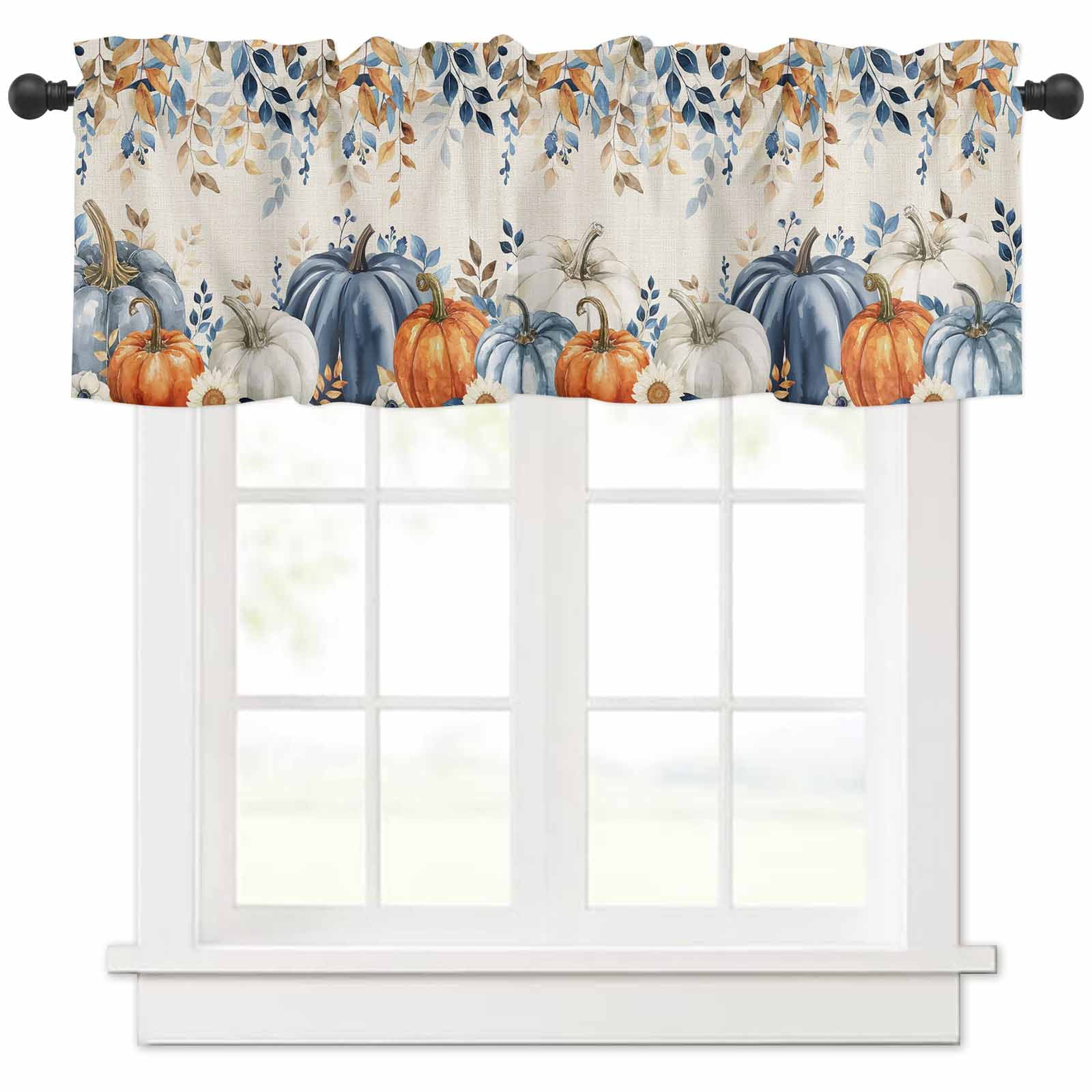 Thanksgiving Pumpkin Valances for Windows Farmhouse Kitchen Curtains ...