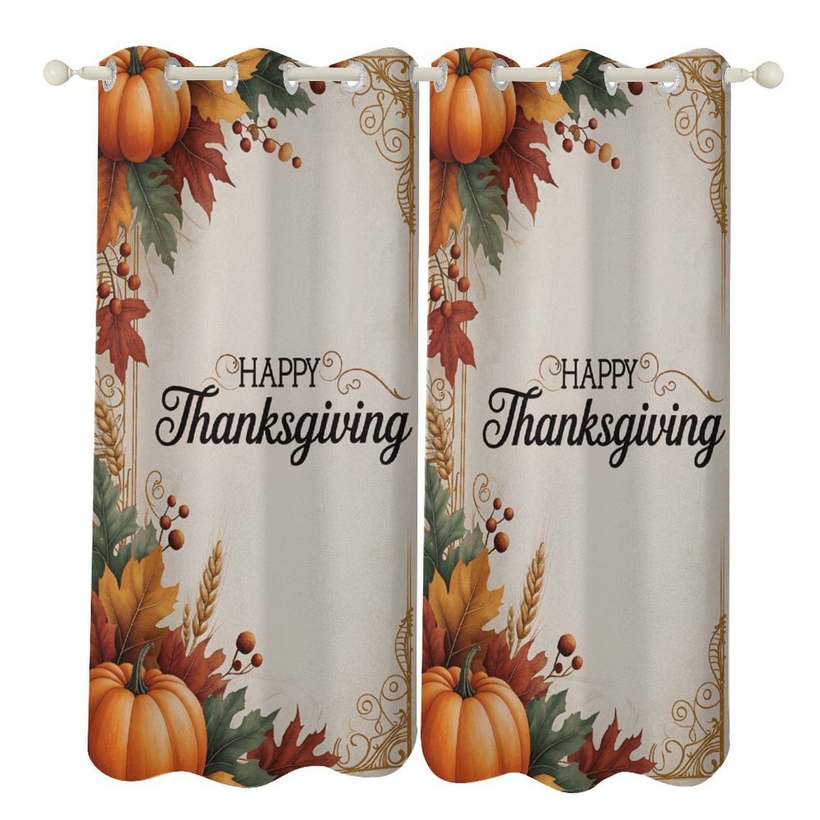 Thanksgiving Pumpkins Fall Leaves Blackout Curtain 3d Printed Window ...