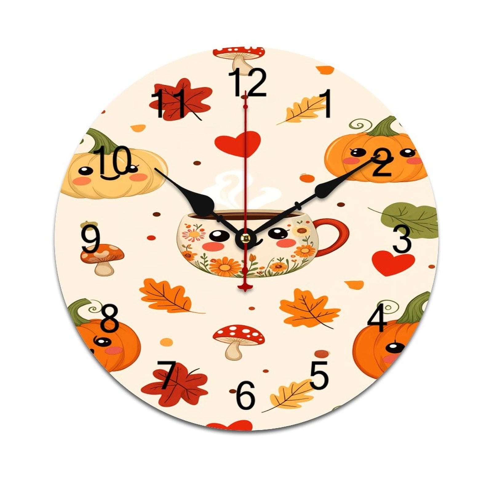Thanksgiving Pumpkins Fall Leaves Word Saying Big Wall Clock Home Decor ...