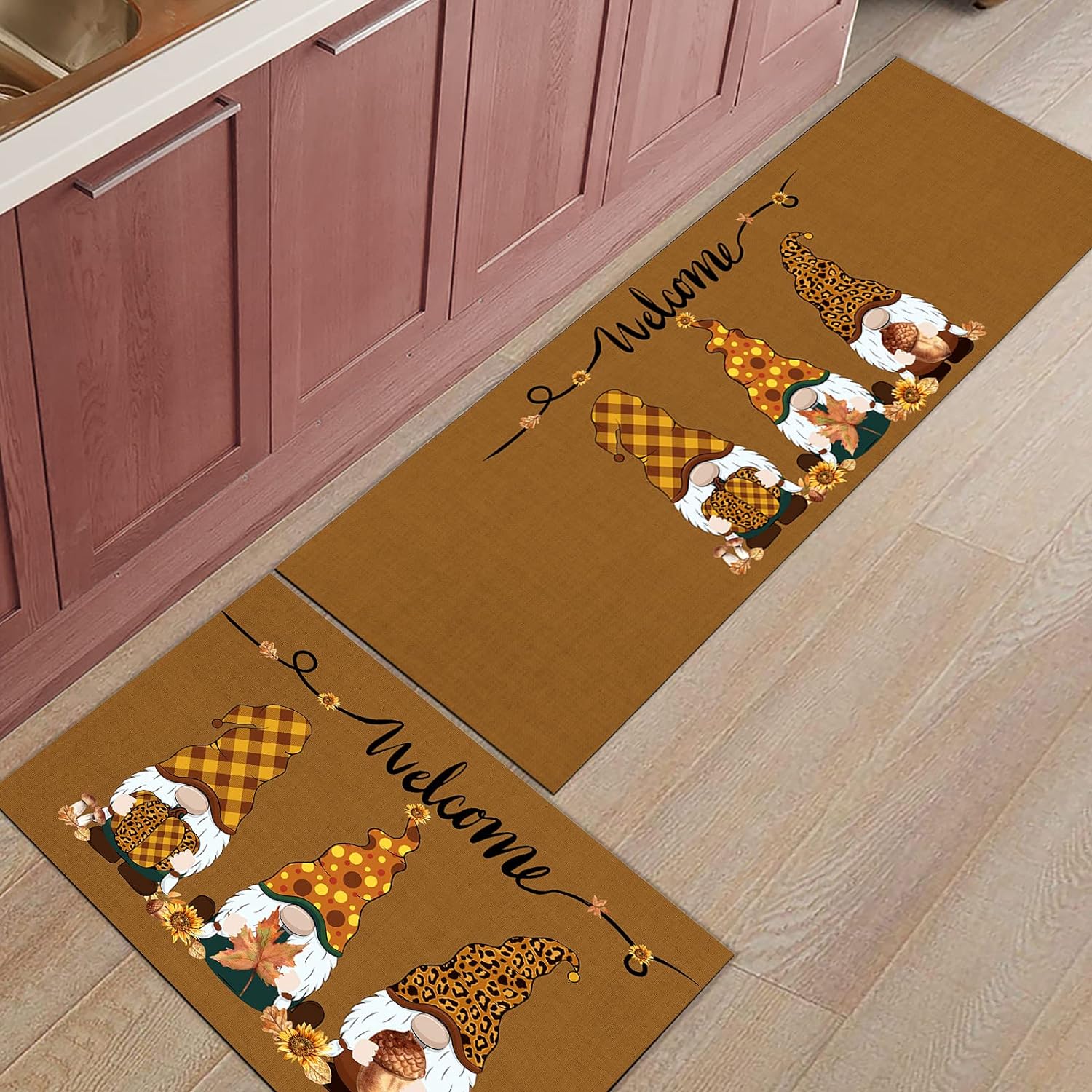 Thanksgiving Pumpkins Kitchen Mat for Home Decor, Welcome Farm Gnomes ...