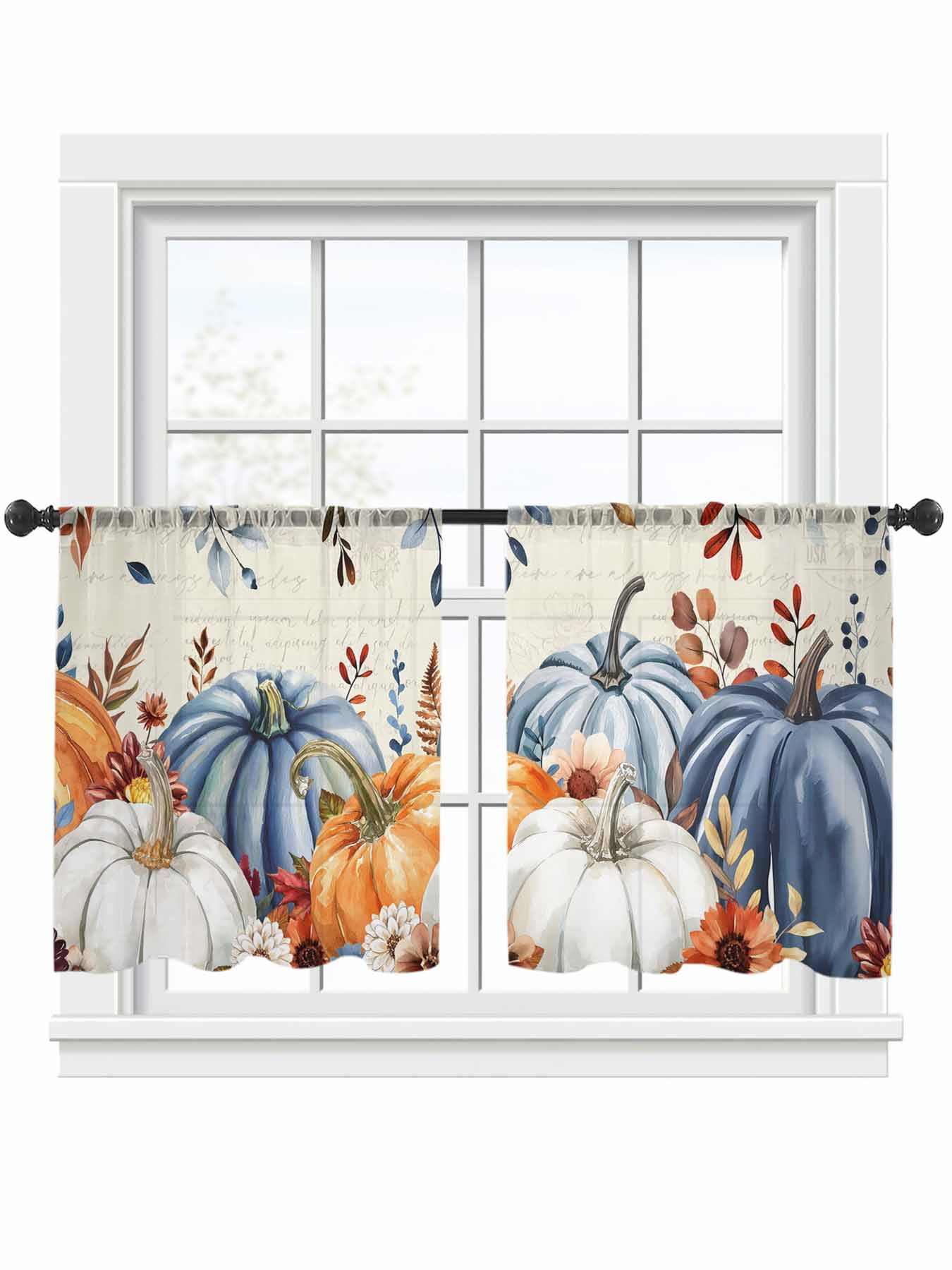 Thanksgiving Pumpkins Sheer Curtains 45 inches Long, Orange Leaf ...