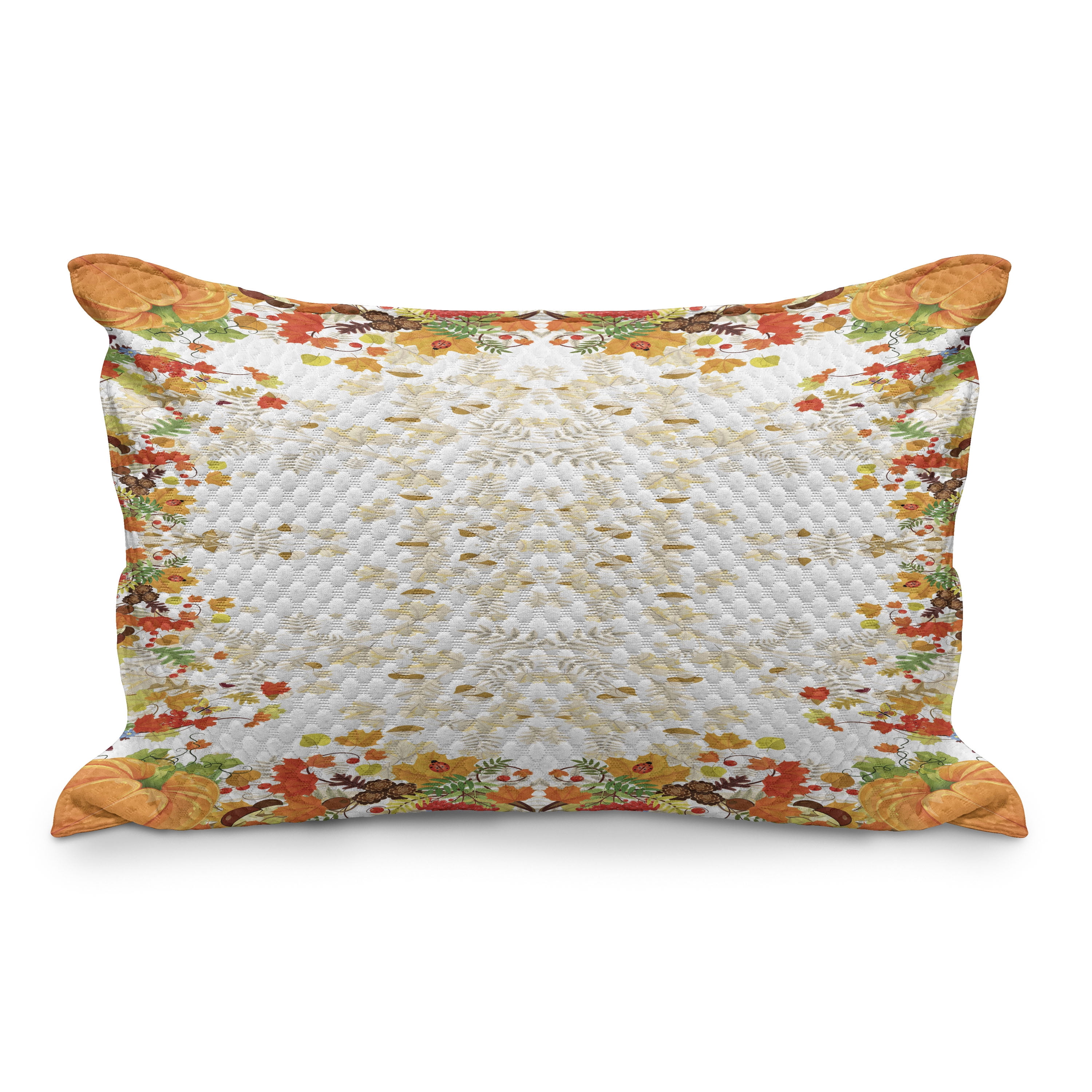 Thanksgiving Quilted Pillowcover, Fall Colors Ladybug Maple Leaf Woods ...
