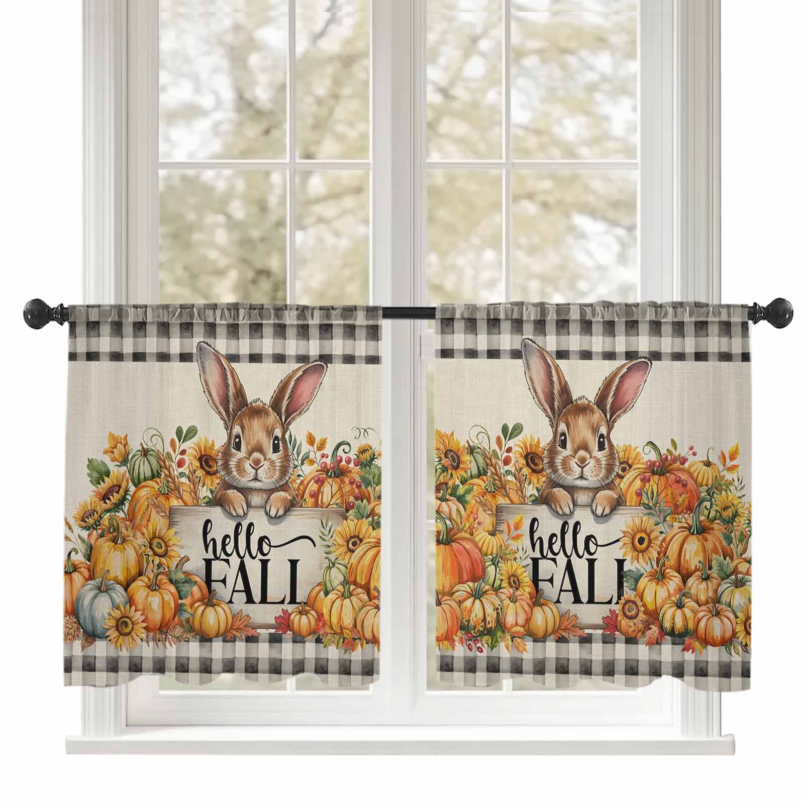 Thanksgiving Rabbit Sheer Curtains 54 inches Long, Hello Fall Sunflower ...